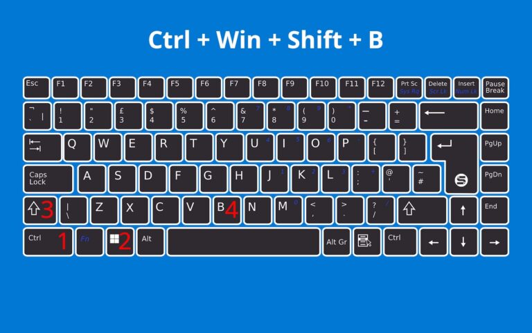 Для чего в Windows используется сочетание клавиш Ctrl + Shift + Win + B?