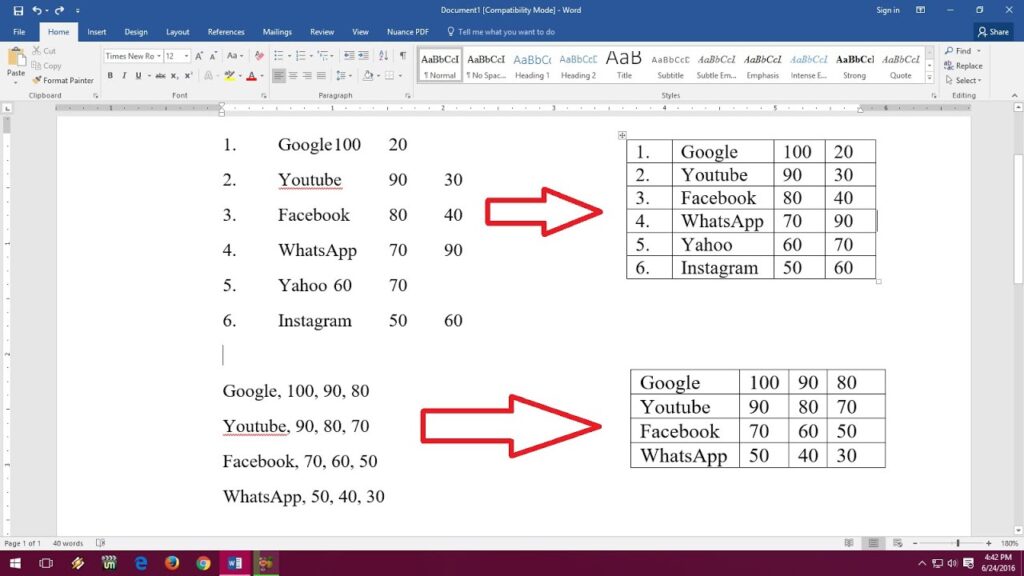 How to convert a Word table to text step by step and without errors