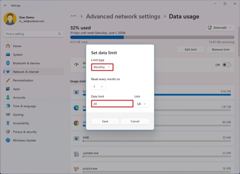 How to set a data limit in Windows 11 and reduce consumption