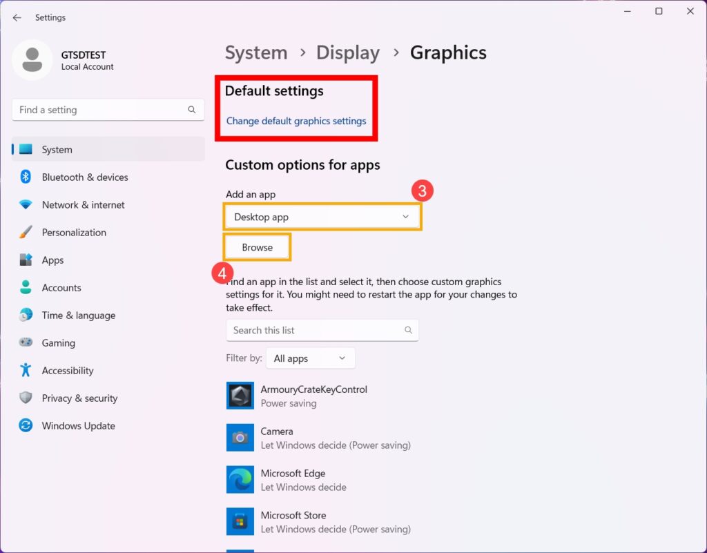 How to prioritize the GPU in apps from Windows Settings