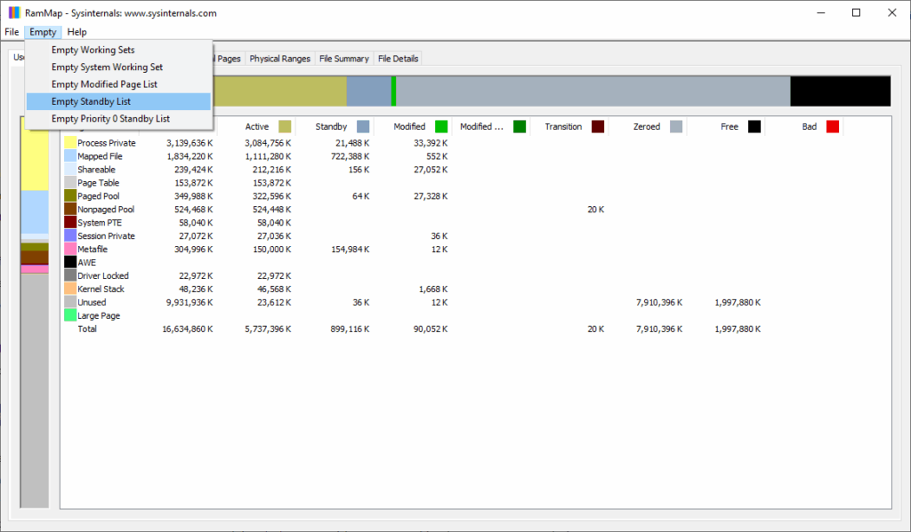 How to clear Windows standby memory step by step