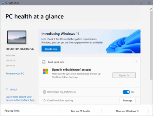 Como usar o PC Health Check para visualizar o status do sistema