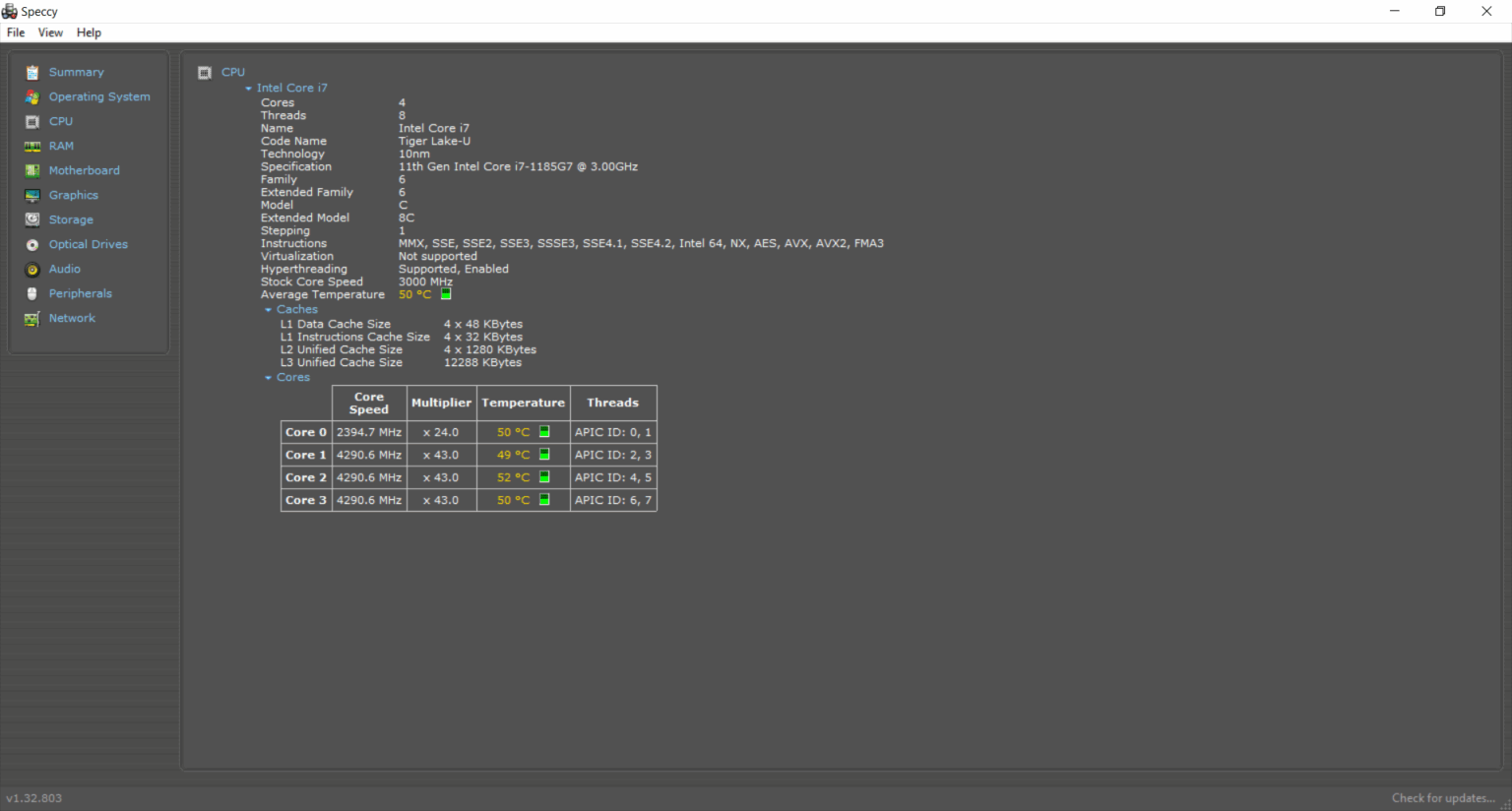 Generate a complete hardware report with Speccy